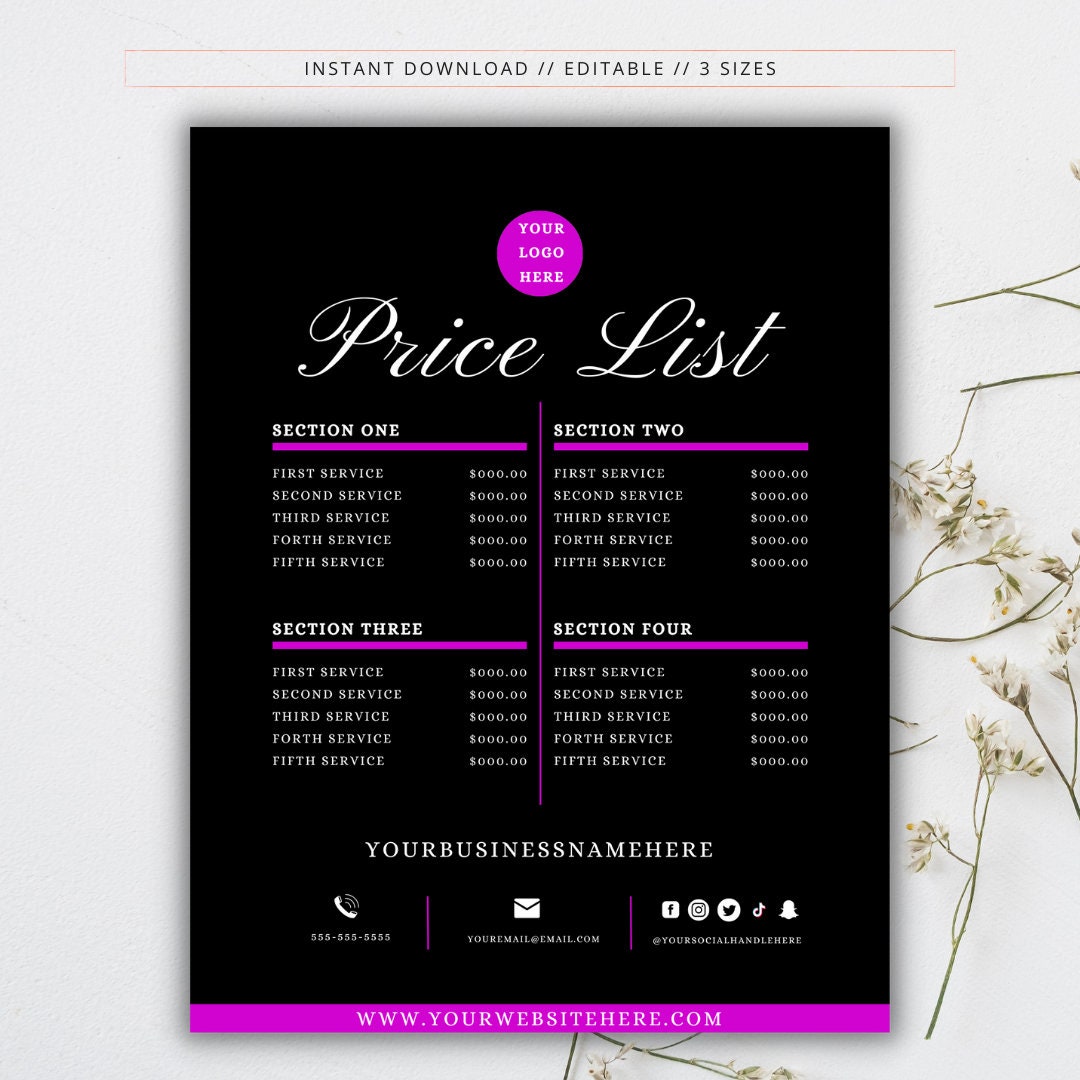 Salon Service Price List Template