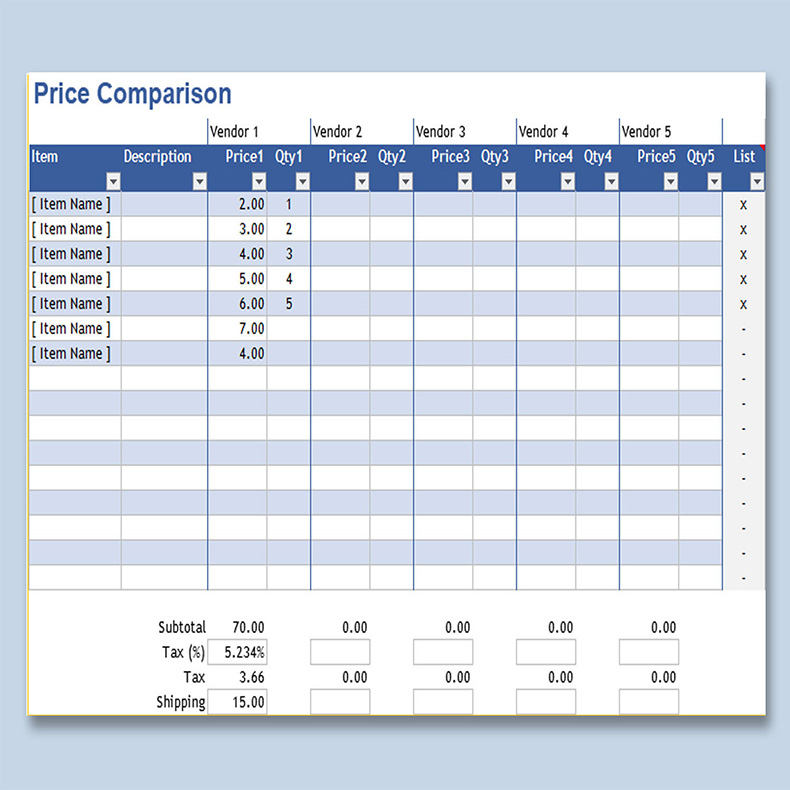 Sample Of Price List Template