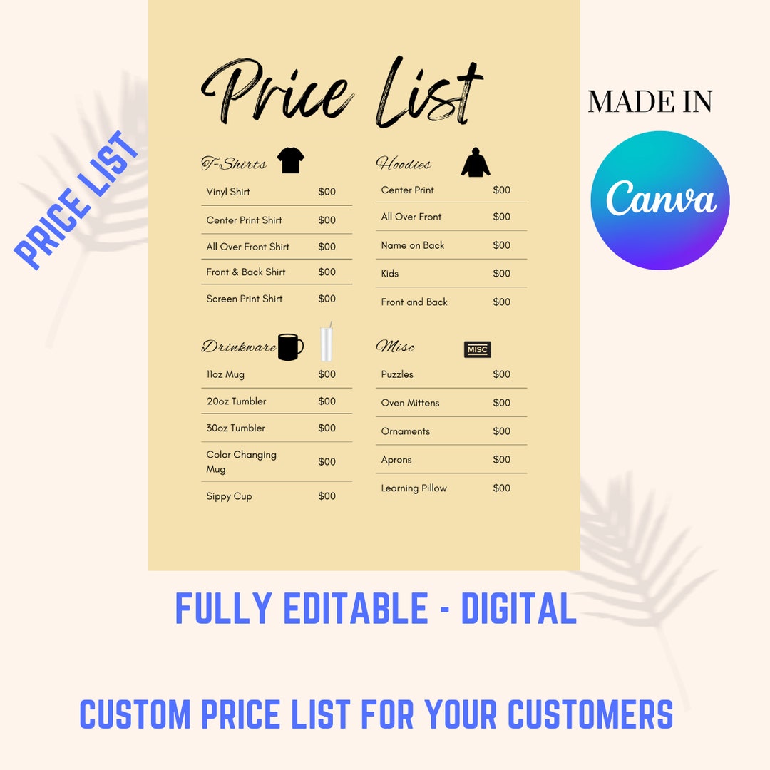 Screen Printing Price List Template