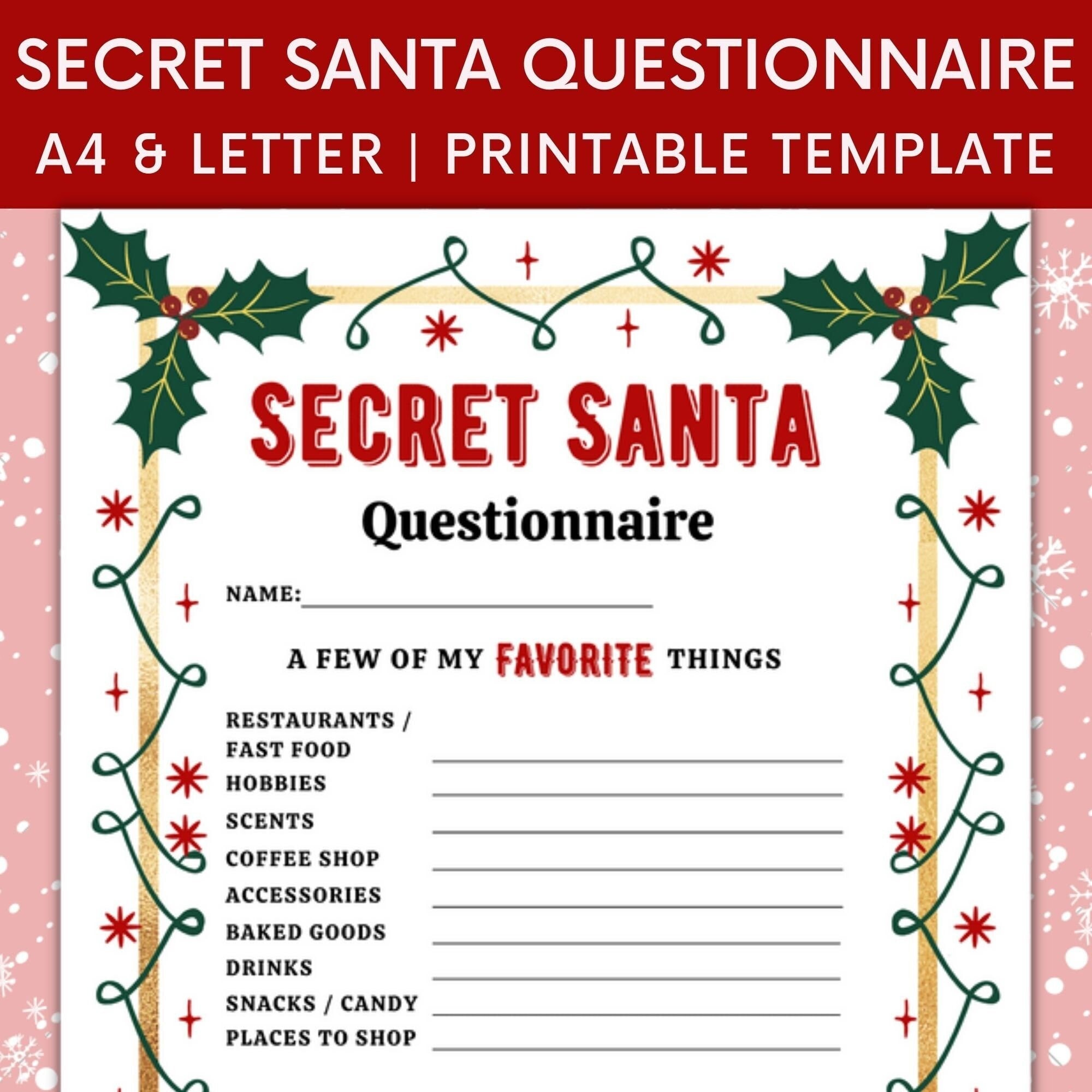Secret Santa List Template Printable