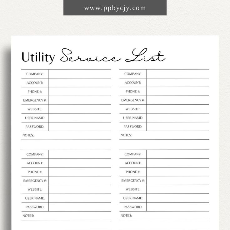 Service Provider Contact List Template
