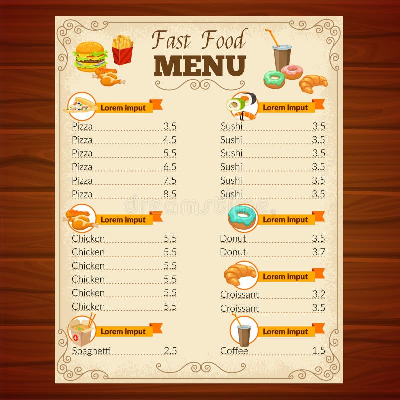 Snack Bar Price List Template