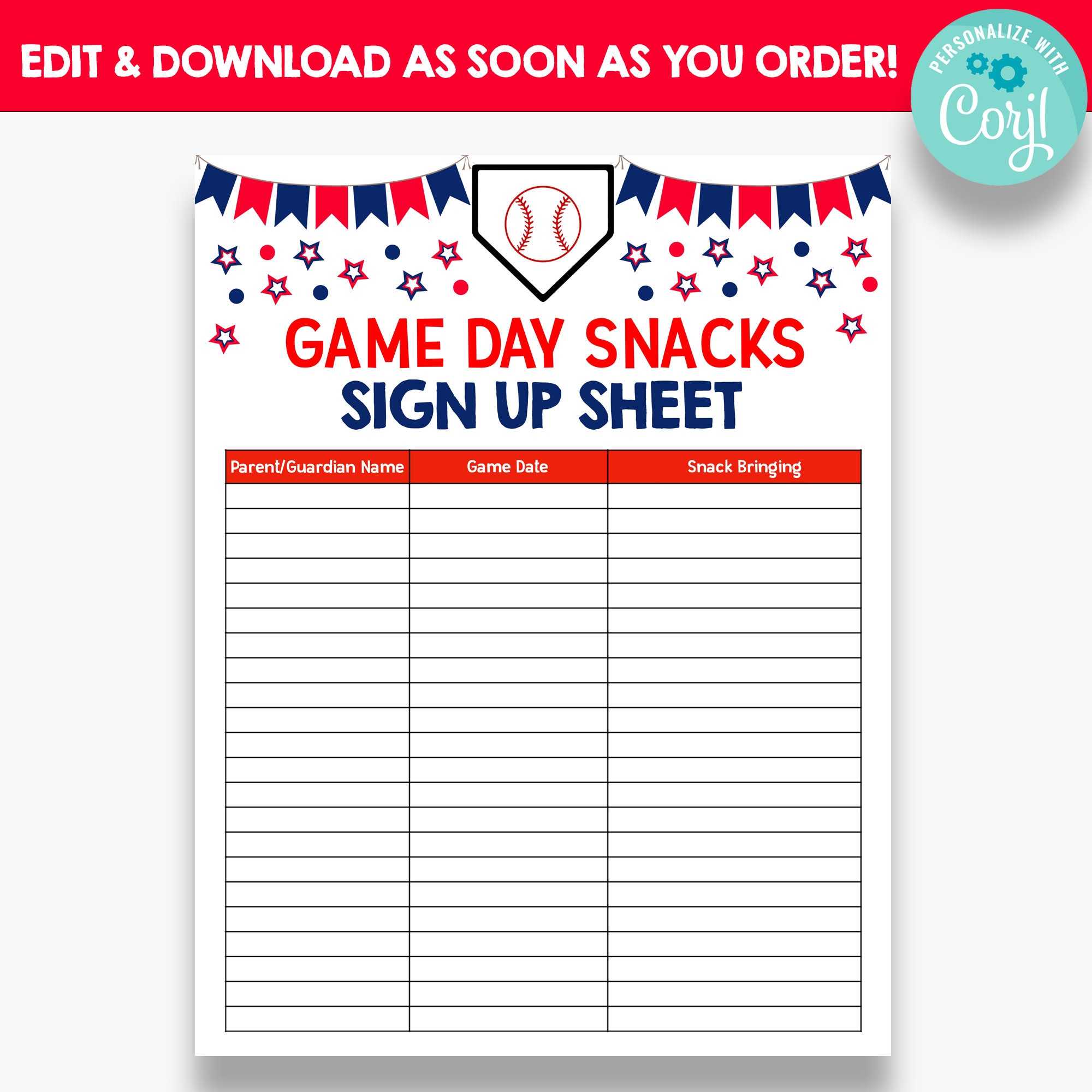 Snack Sign Up List Template