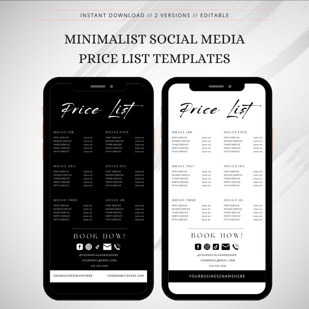 Social Media Price List Template