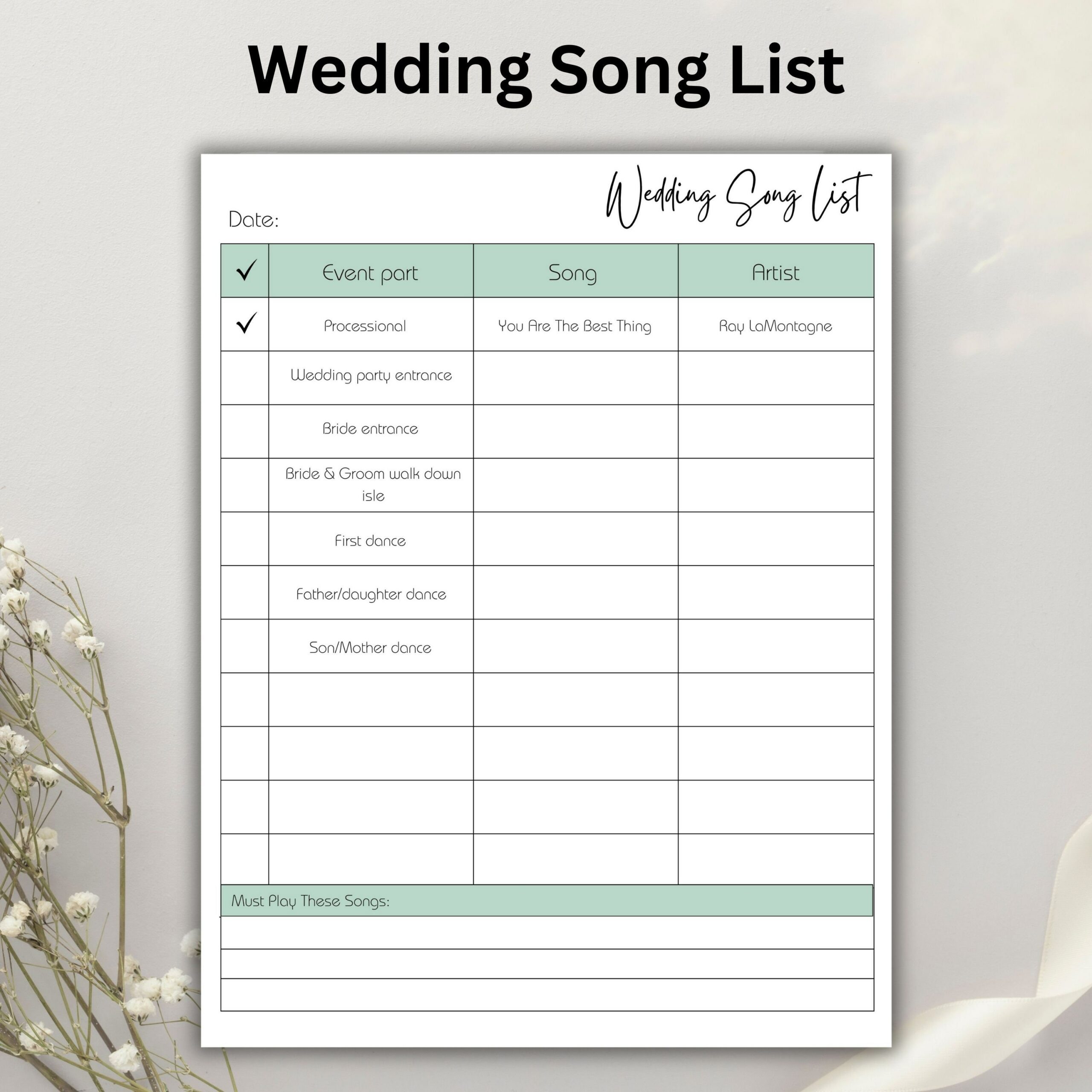 Stealth Wedding Reception Song List Template