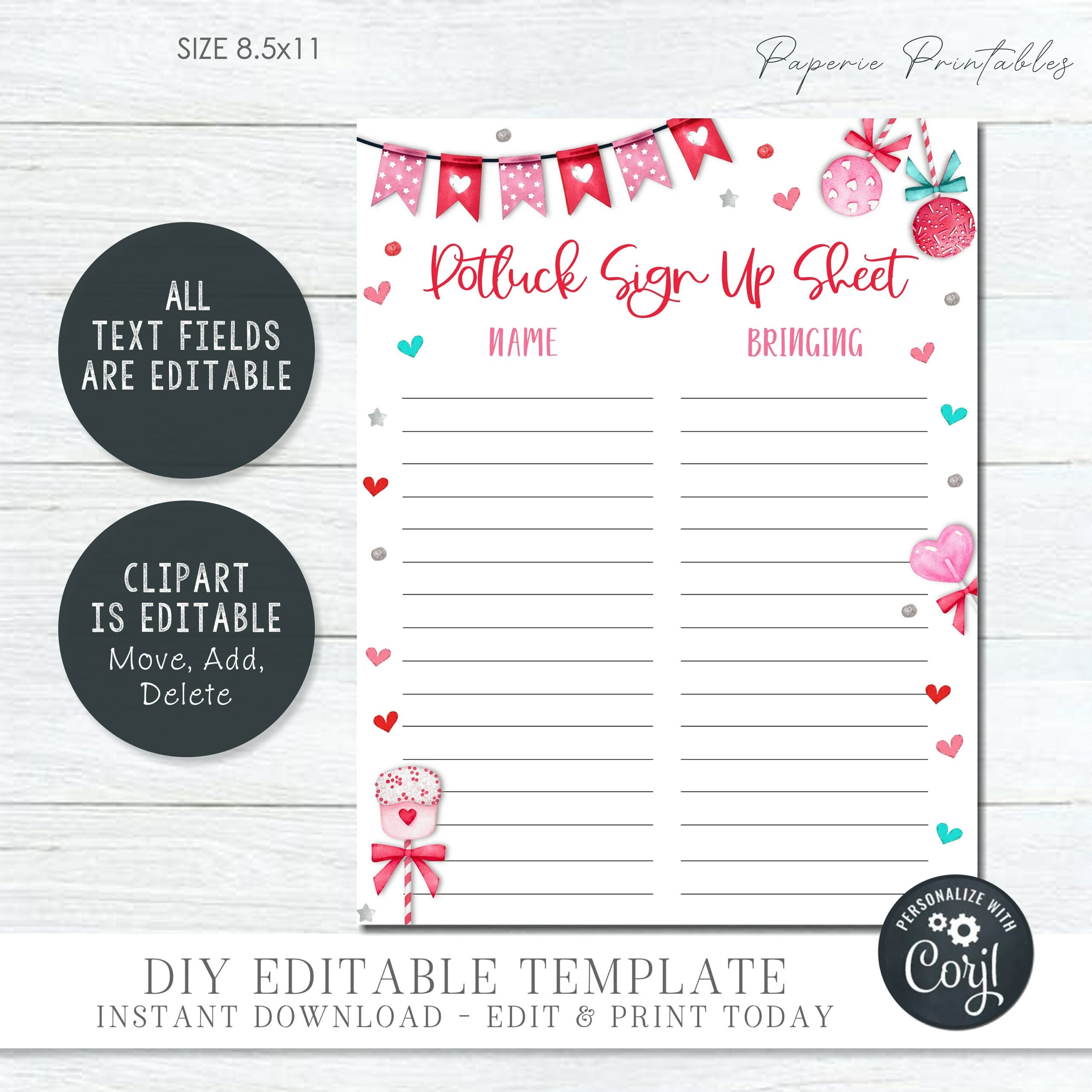 Valentine Party Refreshment List Template