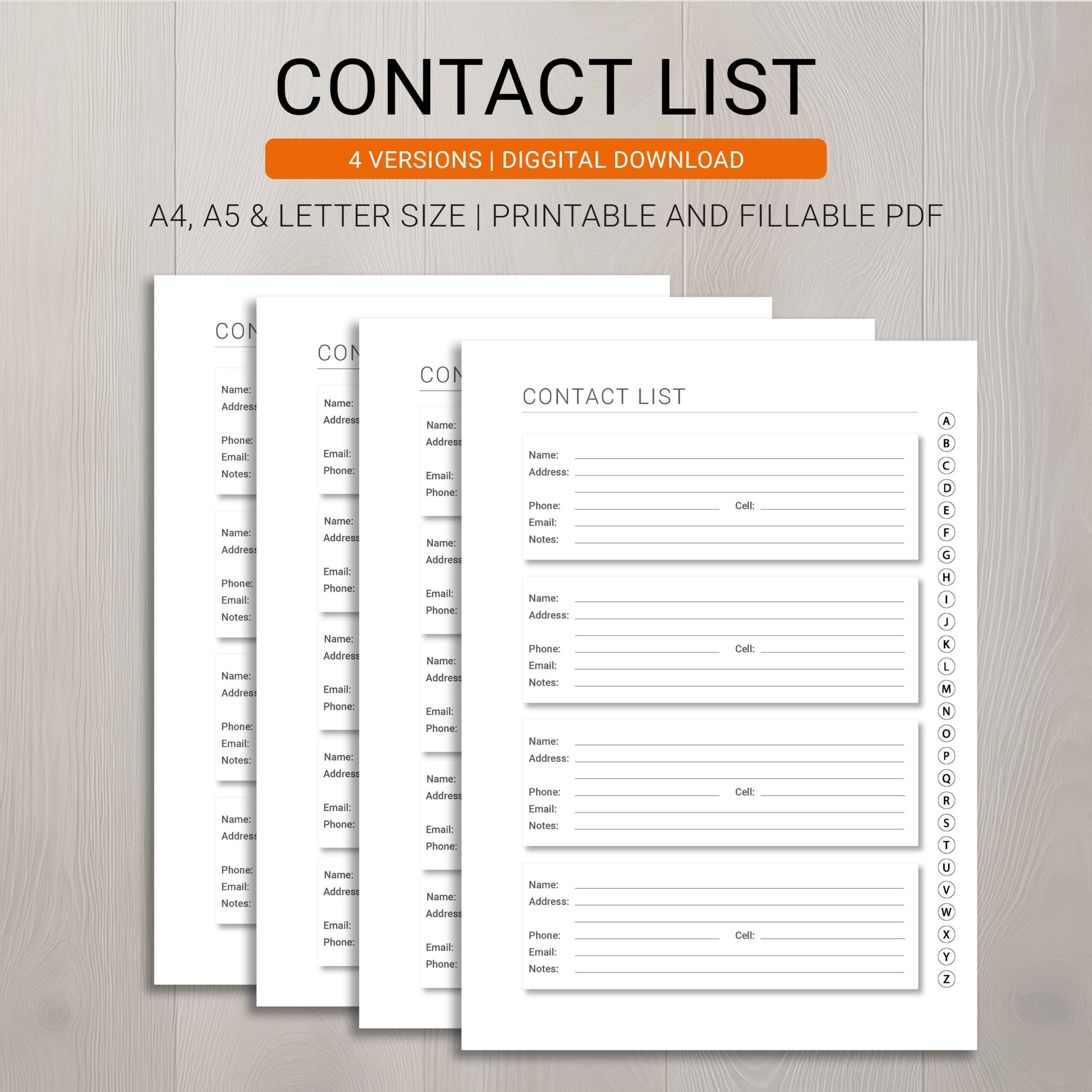 Wallet Size Phone Number List Template